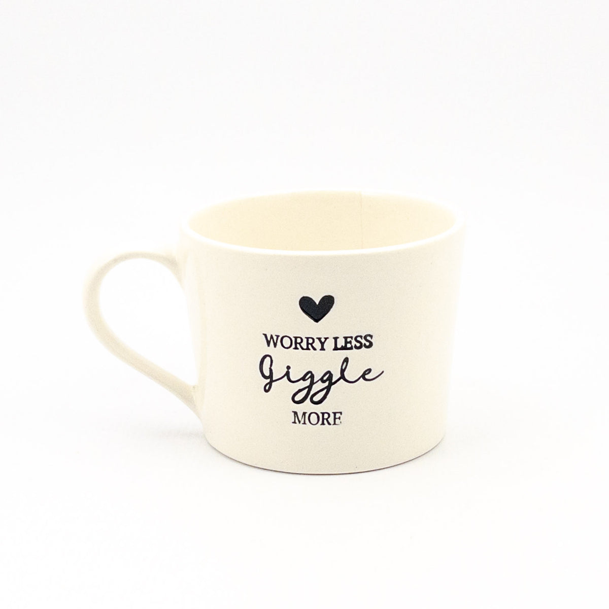 Mug C White Gloss - "worry less giggle more" – Pause Room